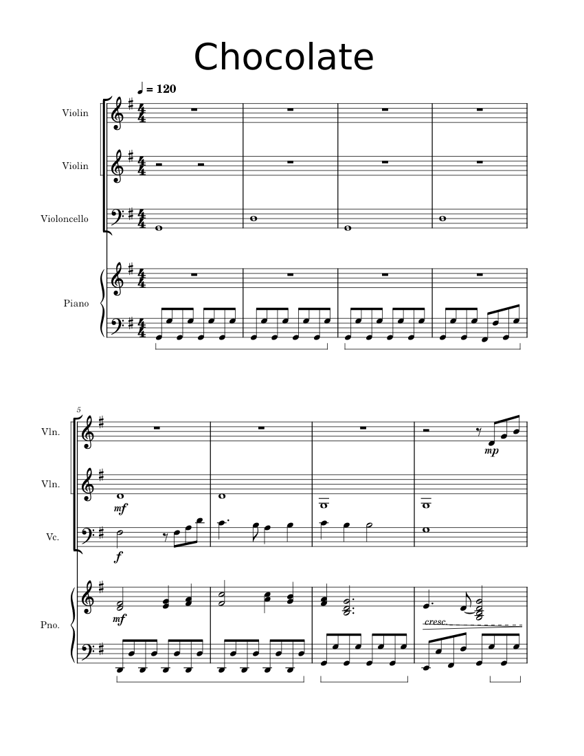 Chocolate 1 Sheet Music for Piano, Violin, Cello (String Ensemble ...