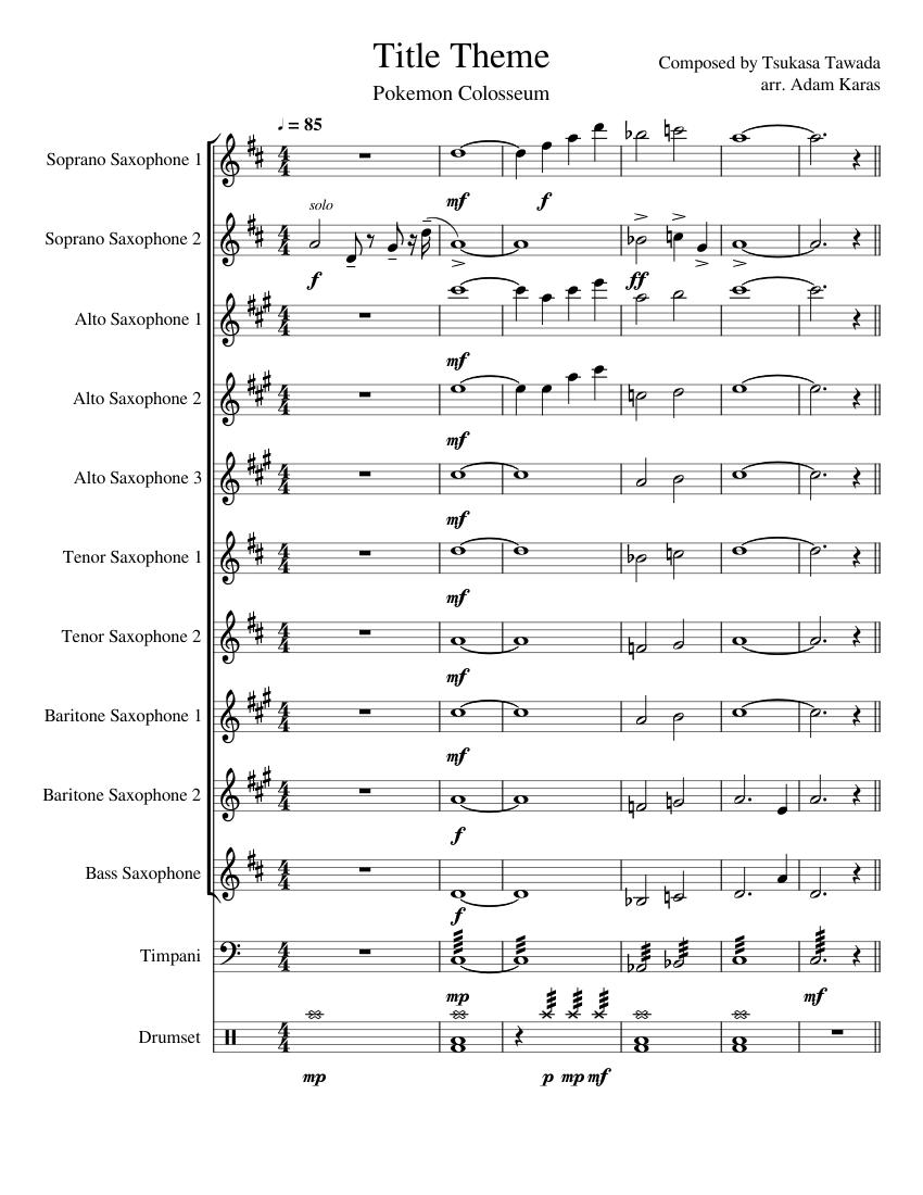 Pokemon Colosseum Title Screen for Sax Choir Sheet Music for Saxophone ...