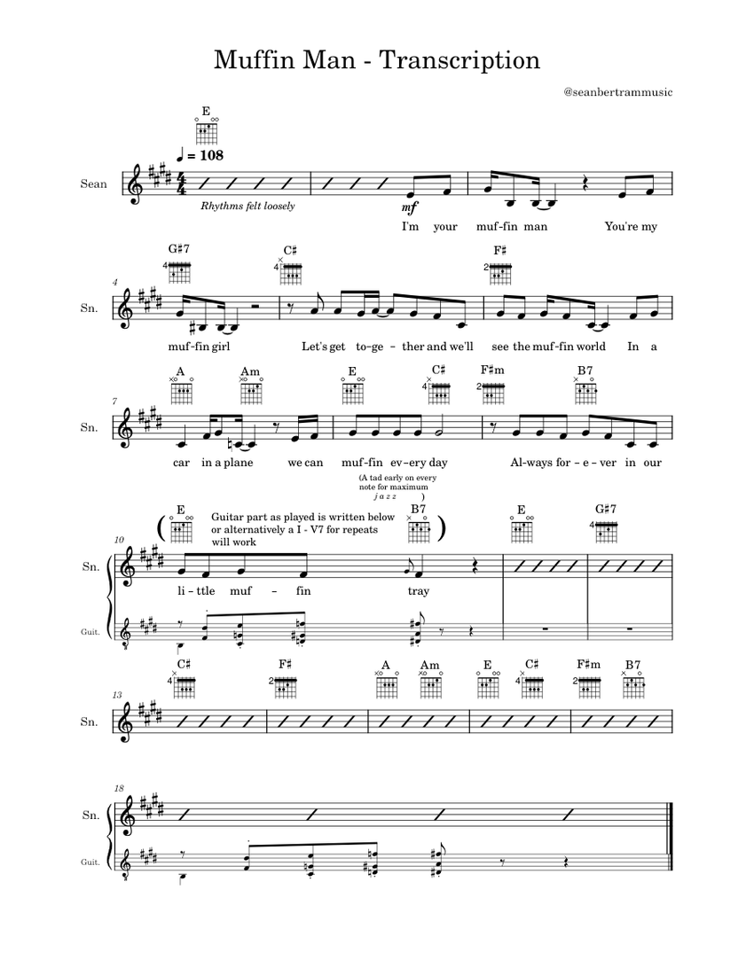 Muffin Song - Transcription Sheet music for Piano, Guitar (Solo ...
