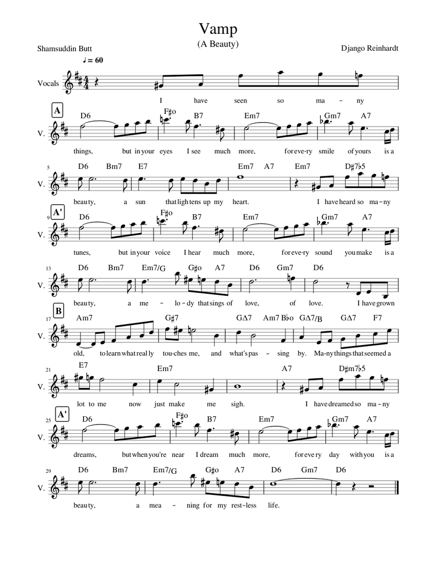 Vamp Sheet Music for Vocals, Guitar (Mixed Duet) | MuseScore.com