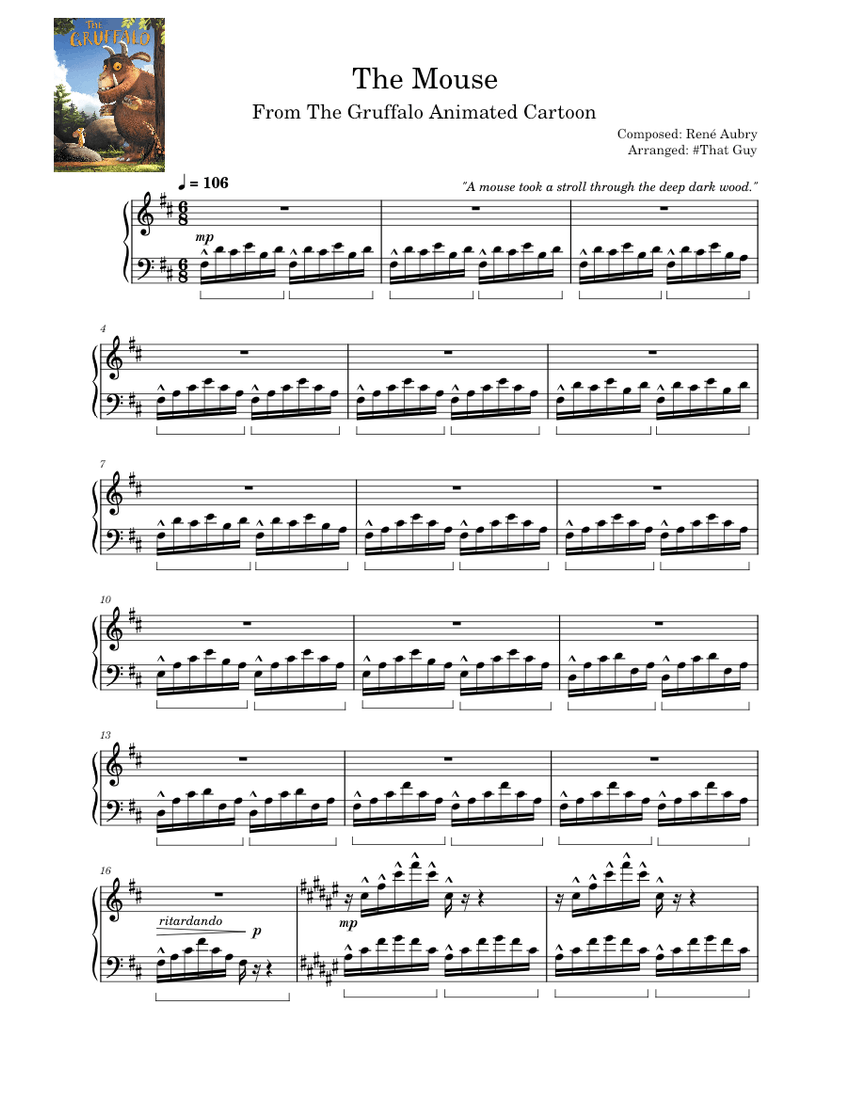 The Mouse – From the Gruffalo Animated Cartoon Sheet Music for Piano ...
