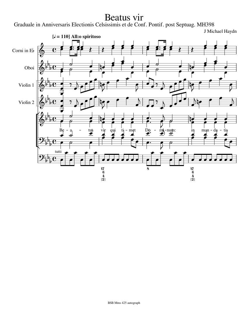 Beatus vir, MH 398 - Johann Michael Haydn Sheet music for Alto, Tenor ...