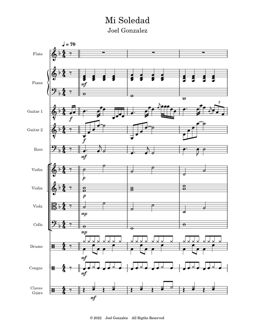 Mi Soledad Sheet music for Piano, Flute, Violin, Viola & more ...