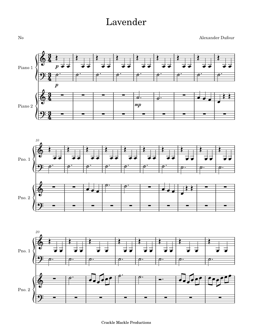 Lavender Complete Piece Sheet music for Piano (Piano Duo) | Musescore.com