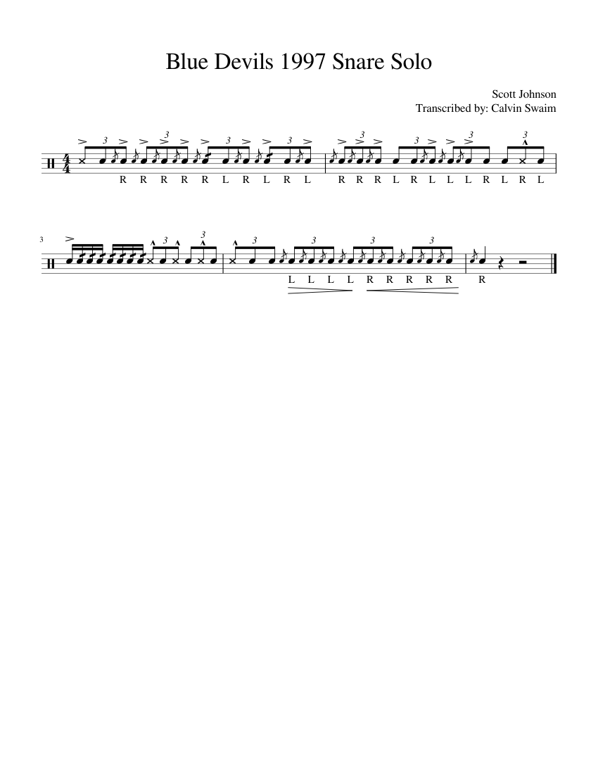 Blue Devils - 1997 Snare Solo - Transcription Sheet music for Snare ...