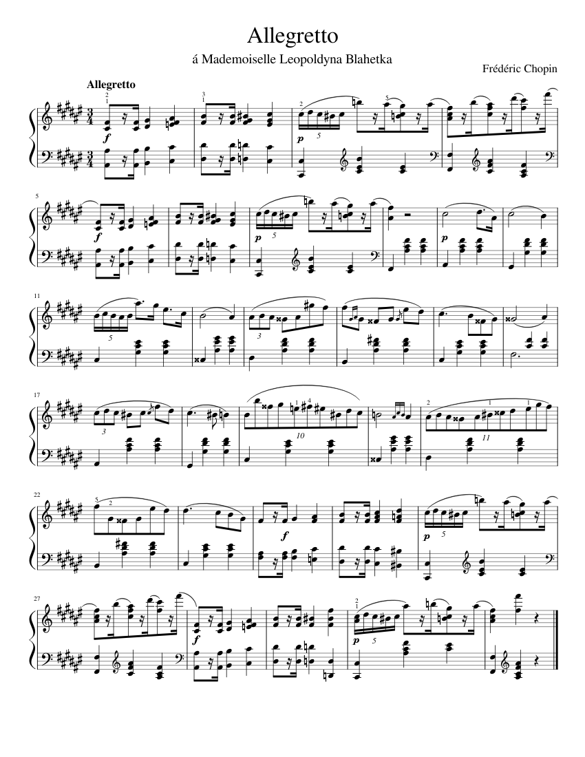 Allegretto in F-Sharp Major Sheet Music for Piano (Solo) | MuseScore.com