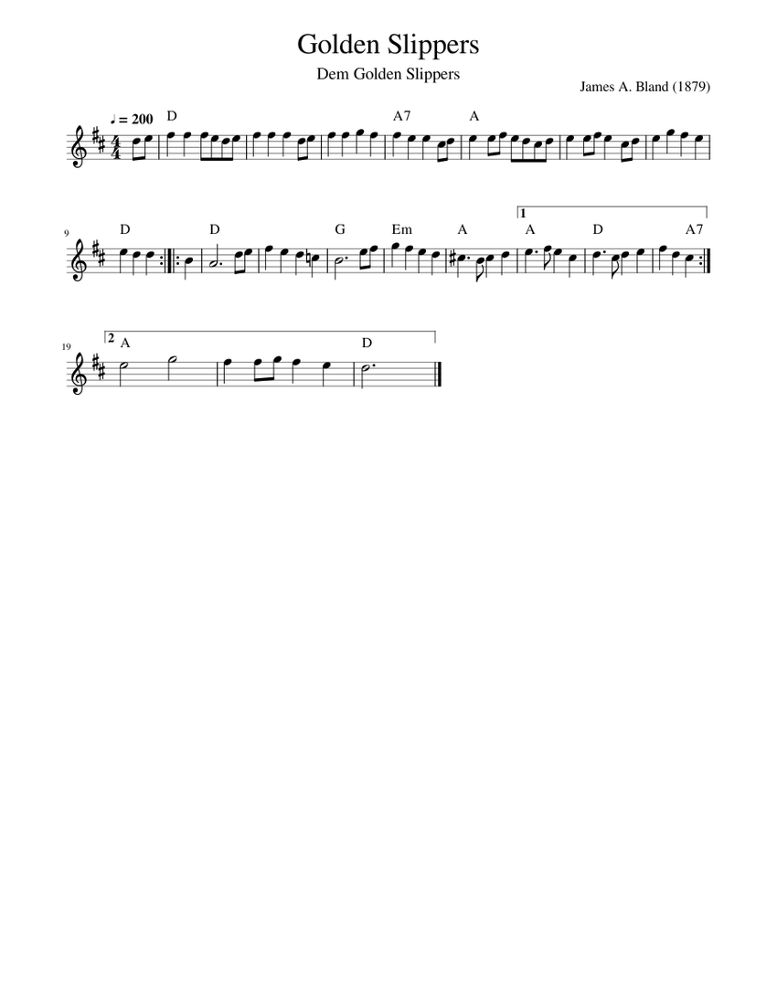 Golden Slippers Sheet Music with Chords for Piano (Solo) easy ...