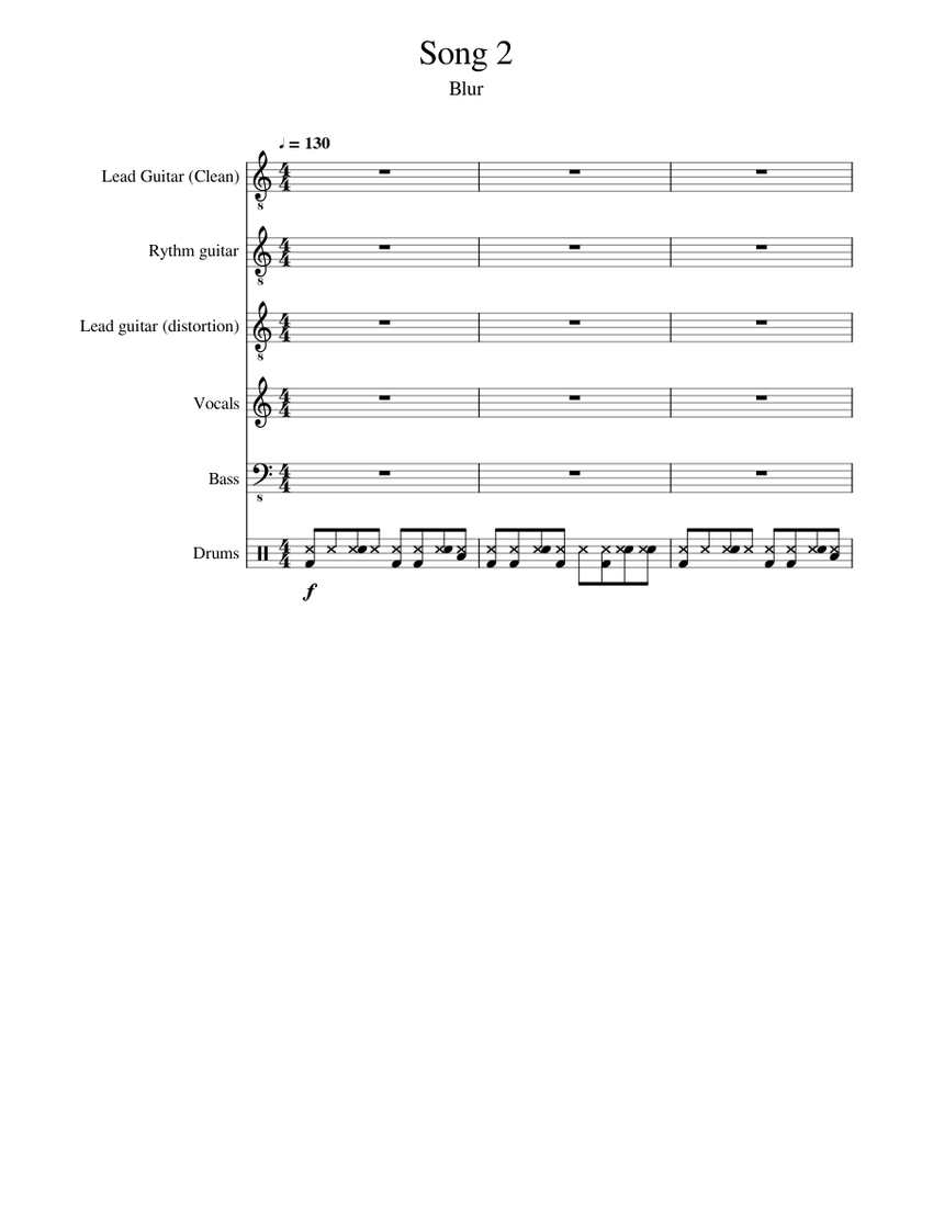 Song 2 Sheet music for Bass guitar (Solo) | Musescore.com
