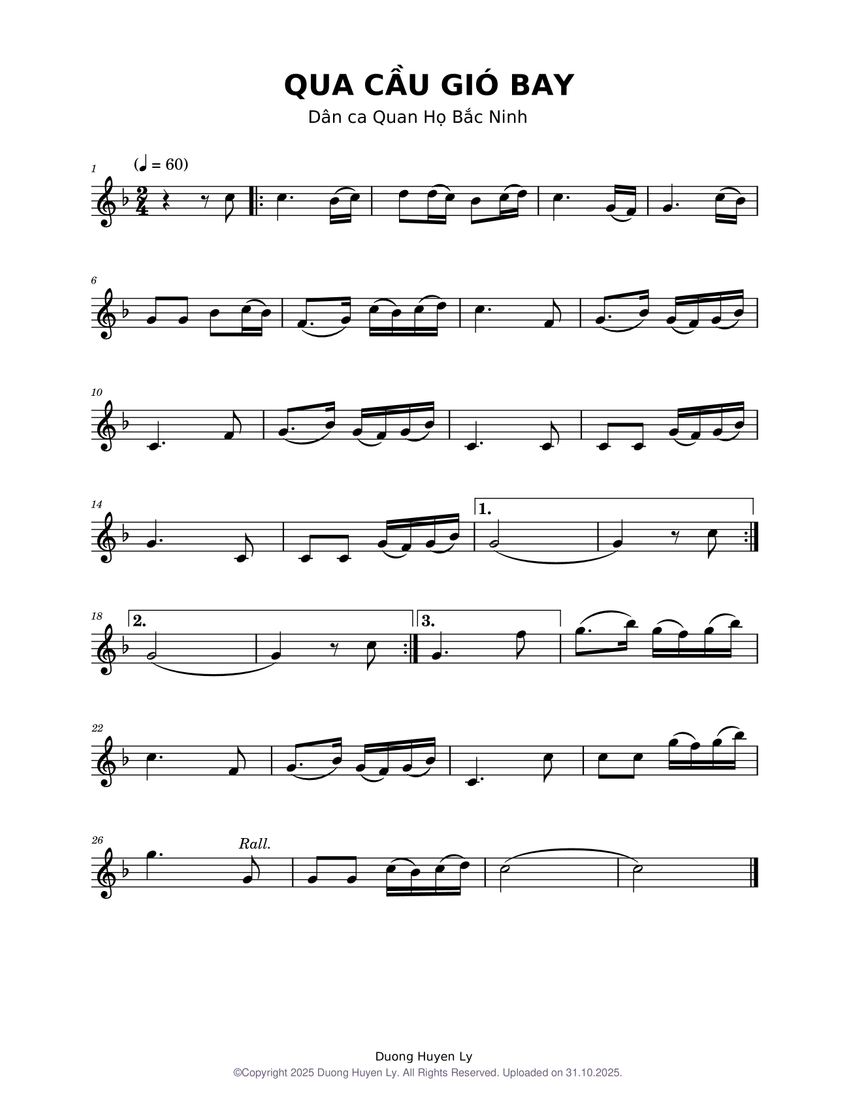QUA CẦU GIÓ BAY (Đàn Bầu - Lyrics) Sheet music for Piano (Solo ...