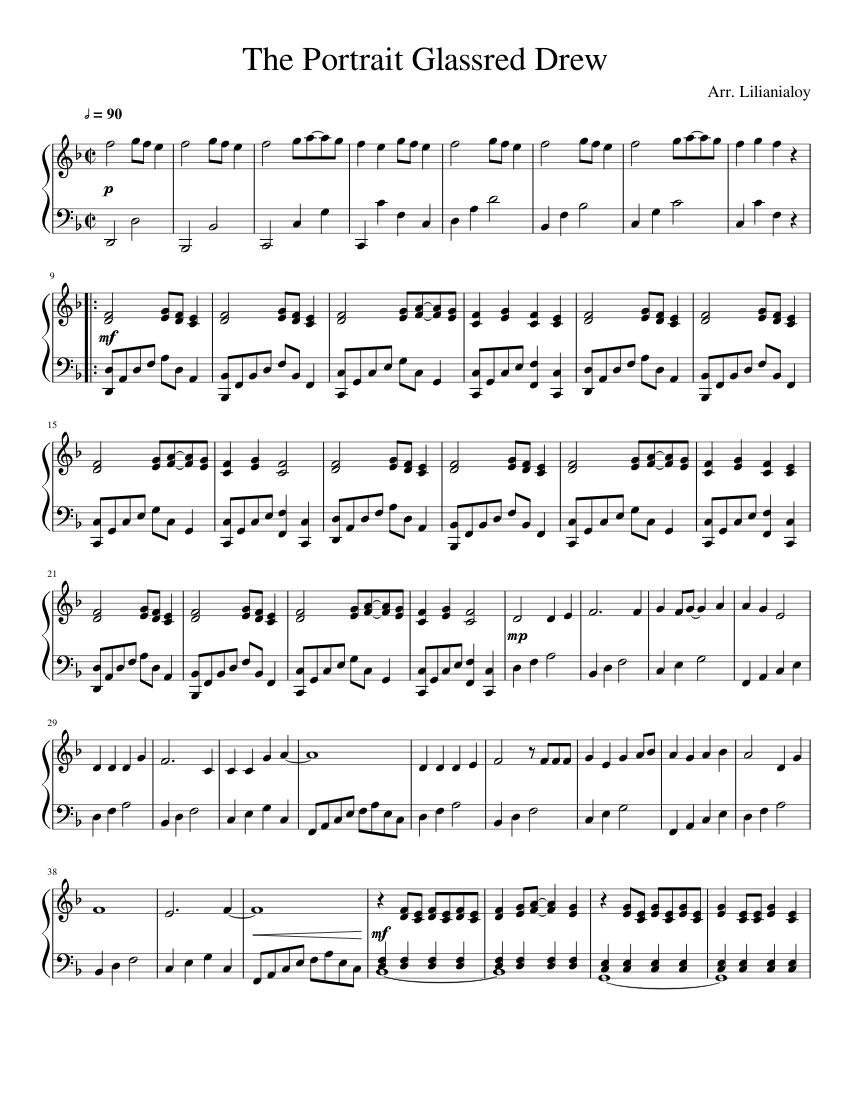 The Portrait Glassred Drew (vocaloid song) - intermediate Sheet Music ...