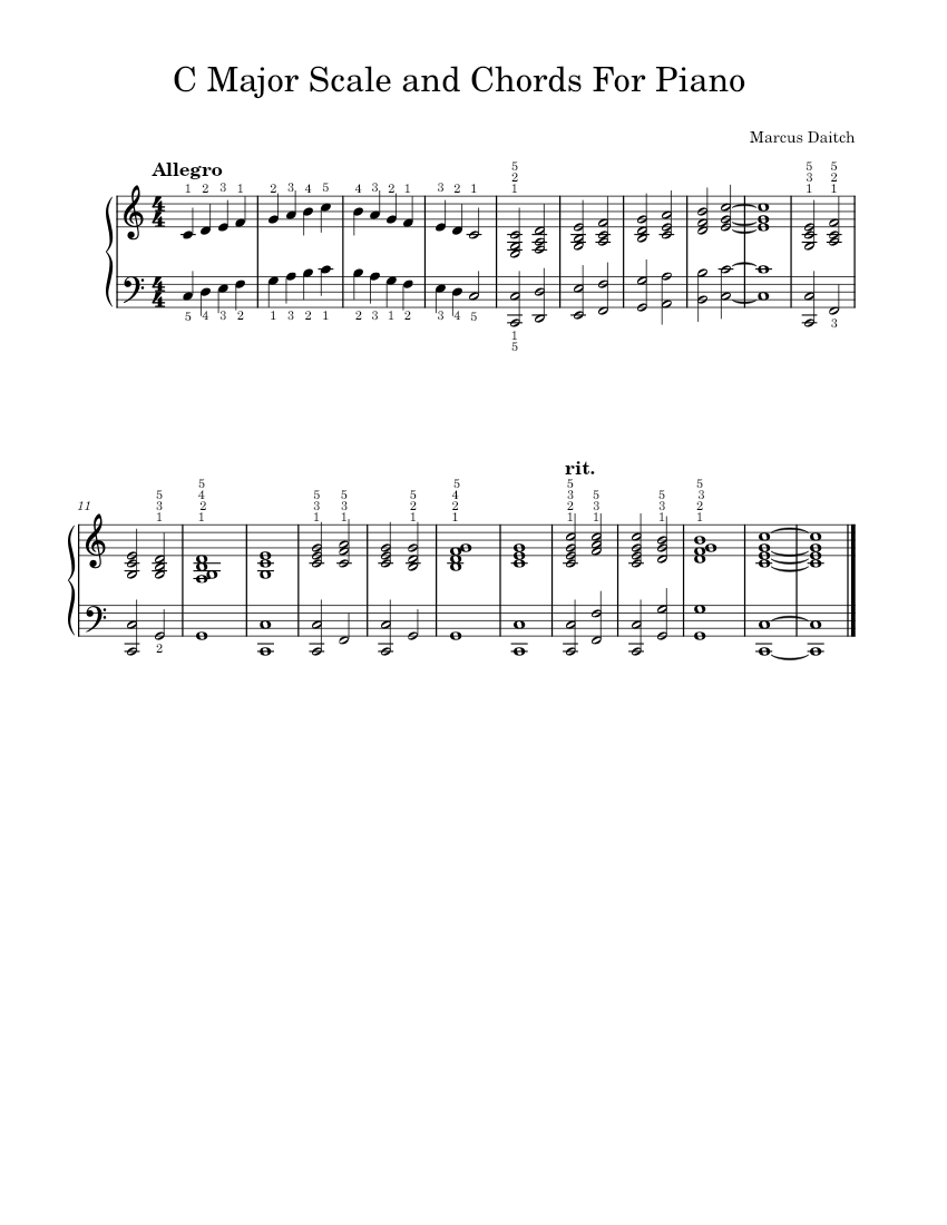 C Major Scale and Chords For Piano Sheet Music for Piano (Solo) Easy ...