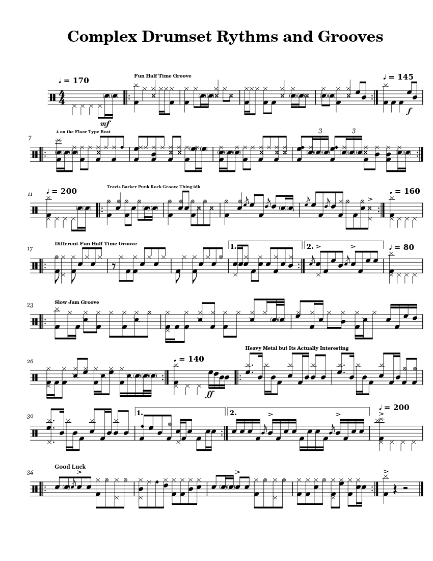Complex Drum Rythms and Grooves Sheet Music for Drum group (Solo ...
