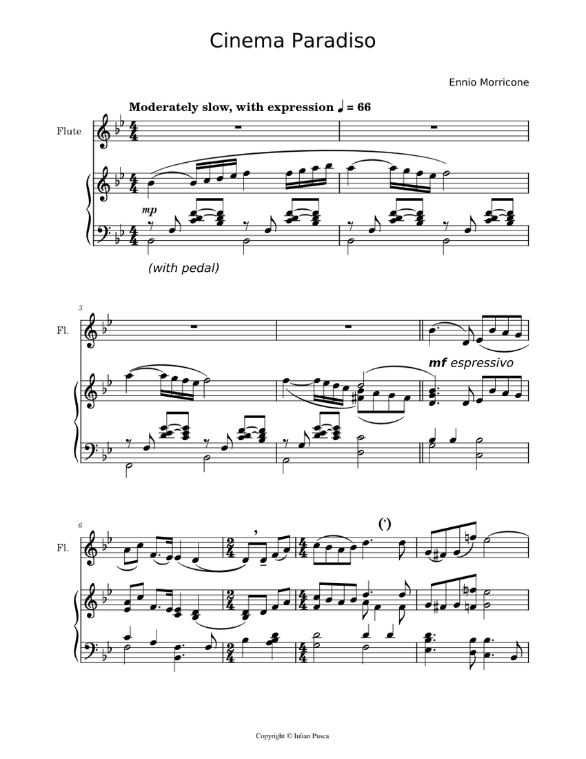 Cinema Paradiso Sheet Music for Piano, Flute (Solo) | MuseScore.com