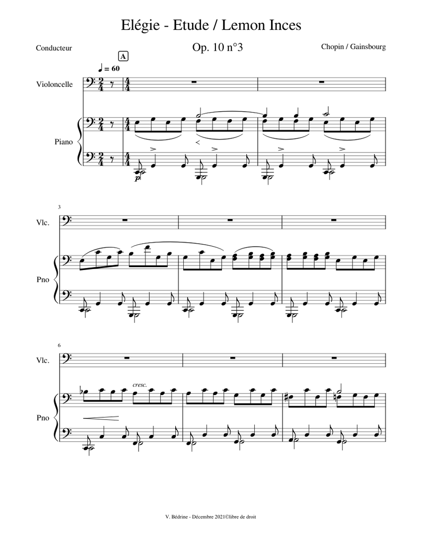 CHOPIN/GAINSBOURG - Etude/Lemon incest - accompagnement piano Sheet ...