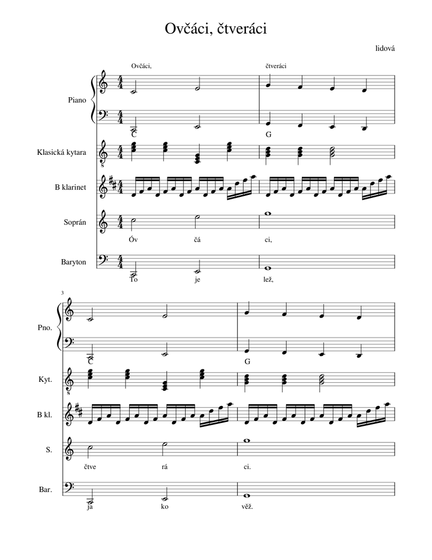 Ovčáci, čtveráci Sheet music for Piano, Soprano, Baritone, Clarinet in ...