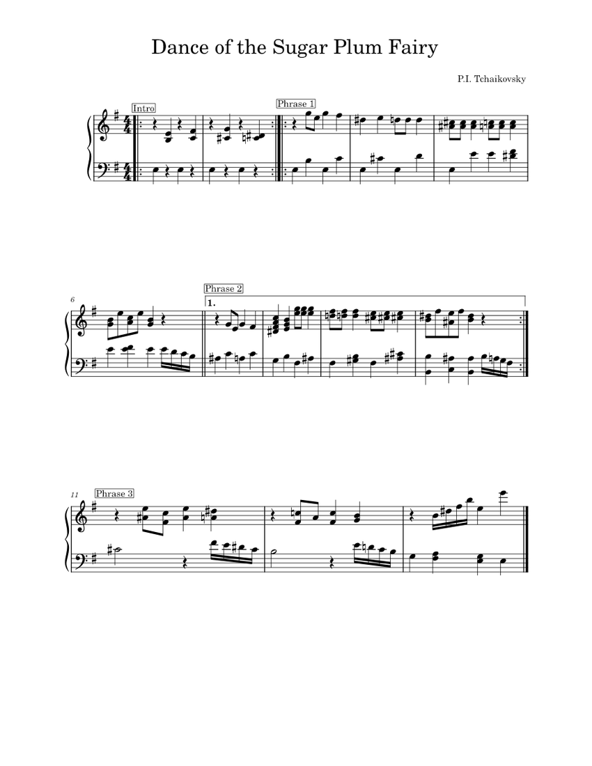 Dance of the Sugar Plum Fairy – Pyotr Ilyich Tchaikovsky Dance of the Sugar Plum Fairy Sheet ...