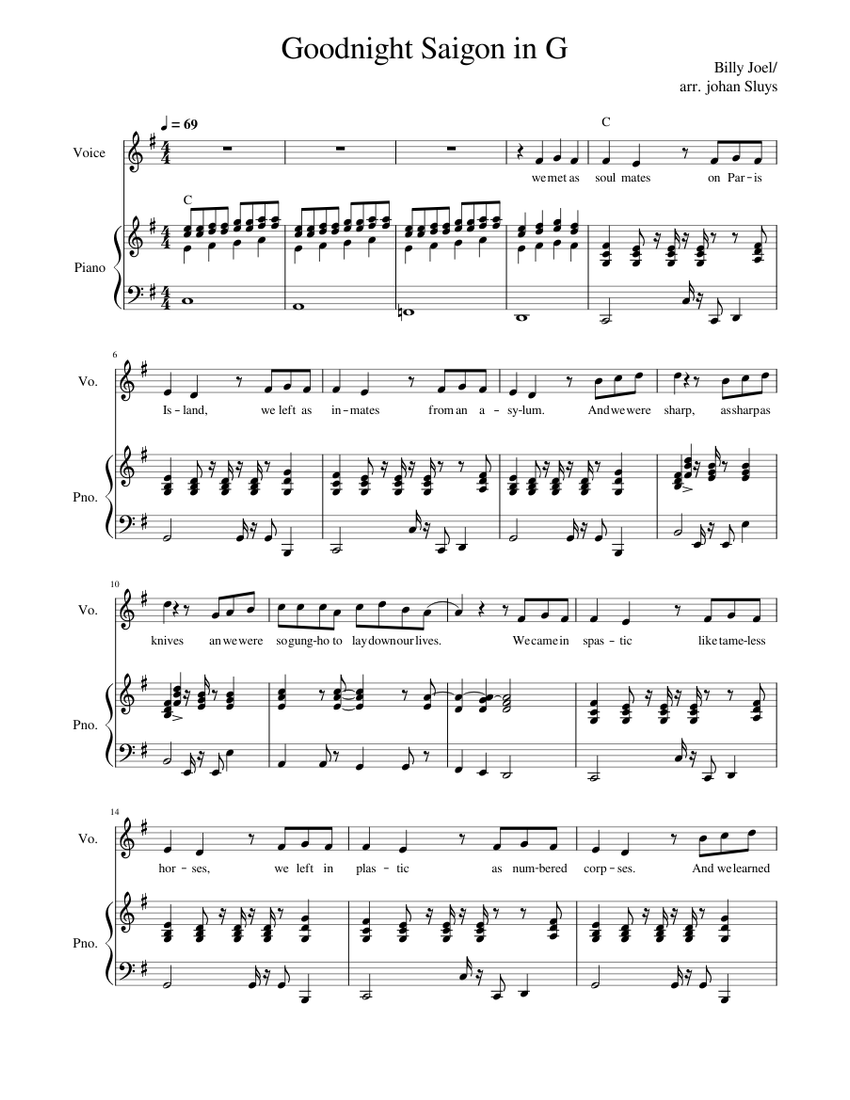 Goodnight saigon – Billy Joel Goodnight_Siagon in G mscz Sheet music ...