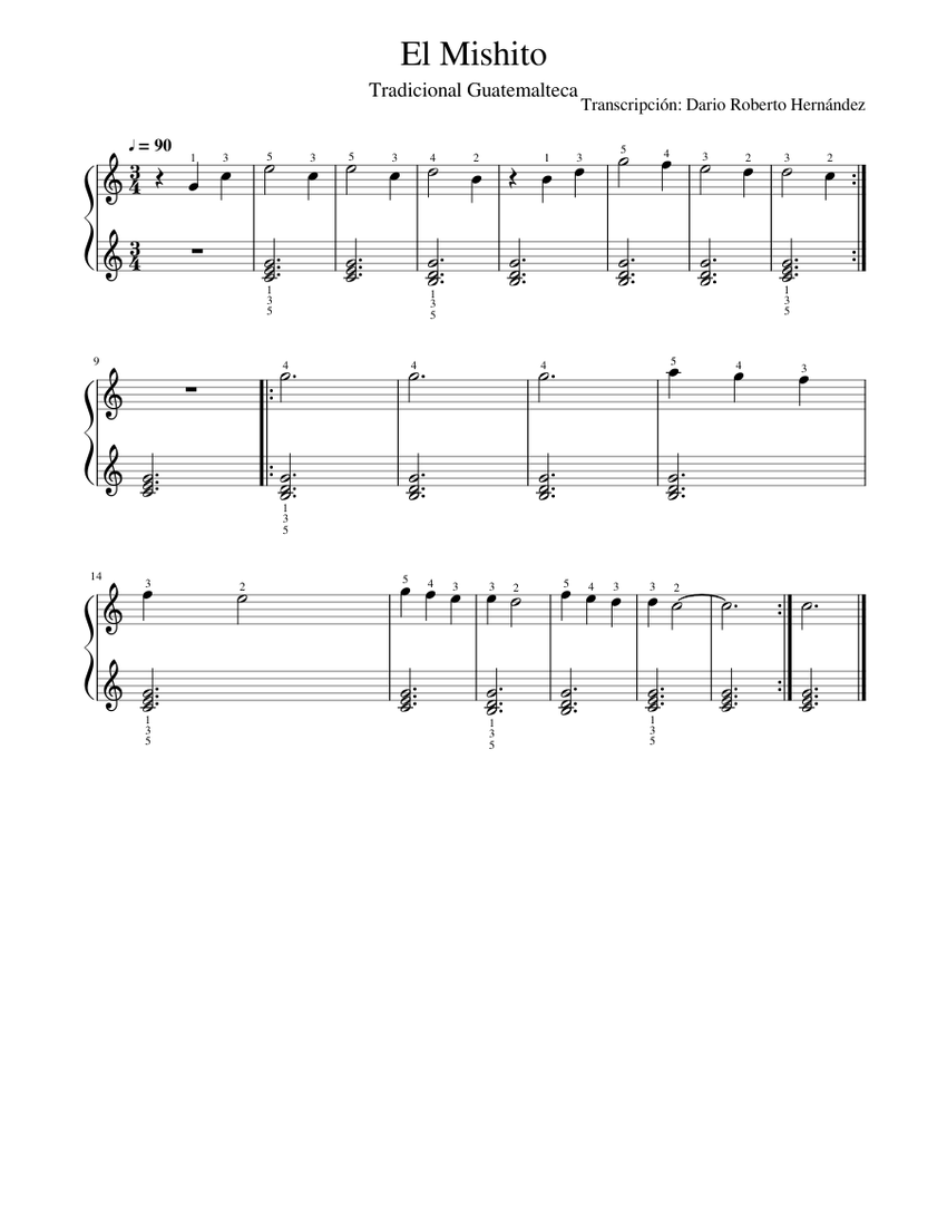 El Mishito (Tradicional Guatemalteca) para piano Sheet Music for Piano ...