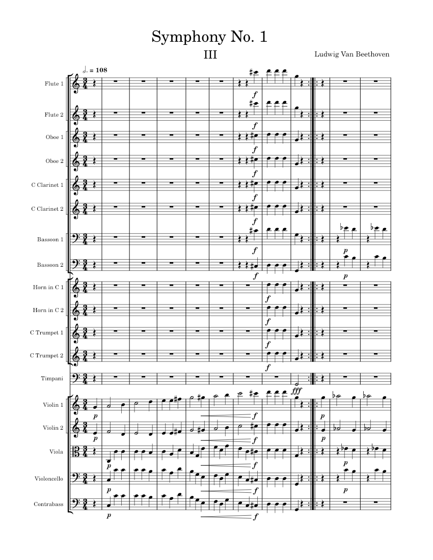 Symphony No.1, Op.21, Movt 3 – Ludwig van Beethoven Sheet music for ...