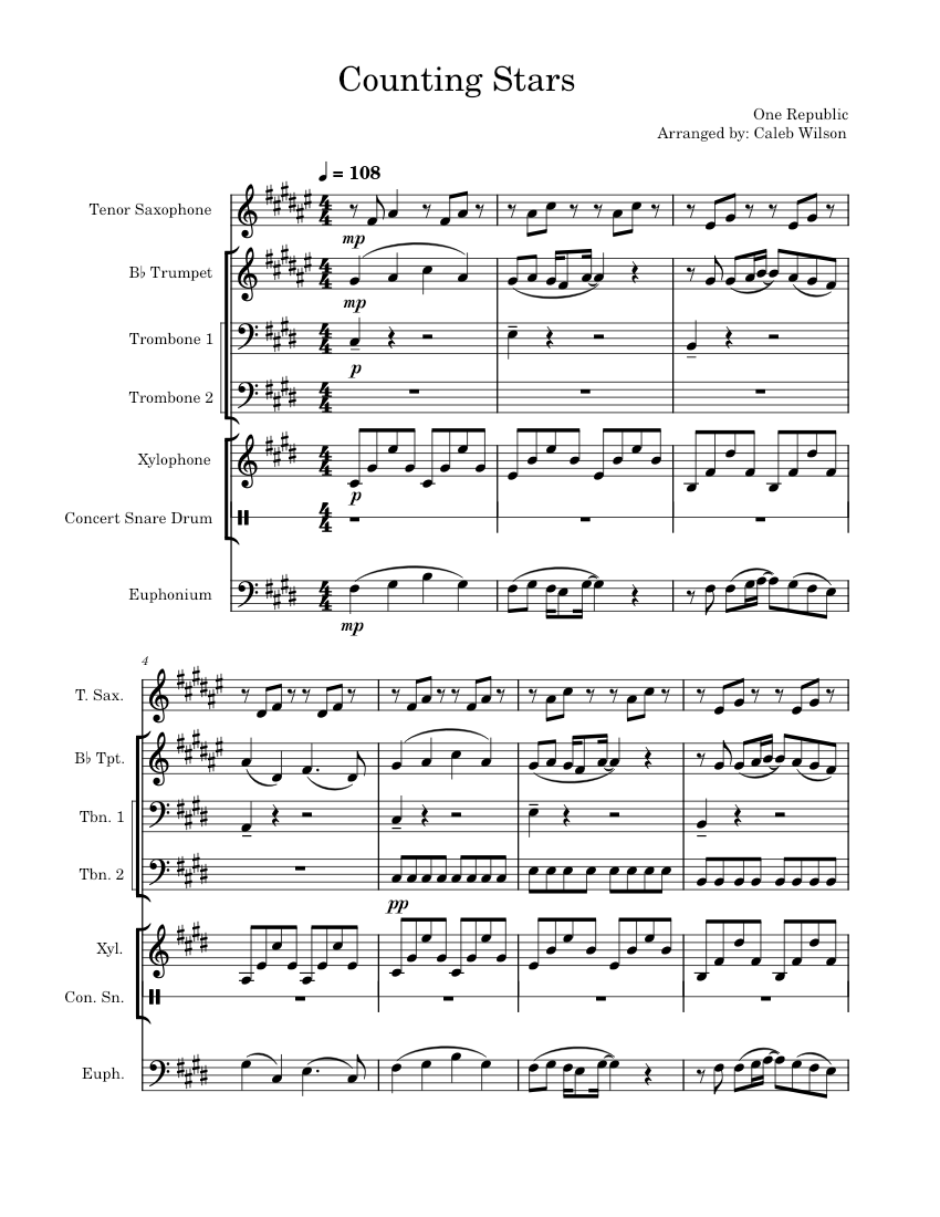 Counting stars – OneRepublic Sheet music for Trombone, Euphonium ...
