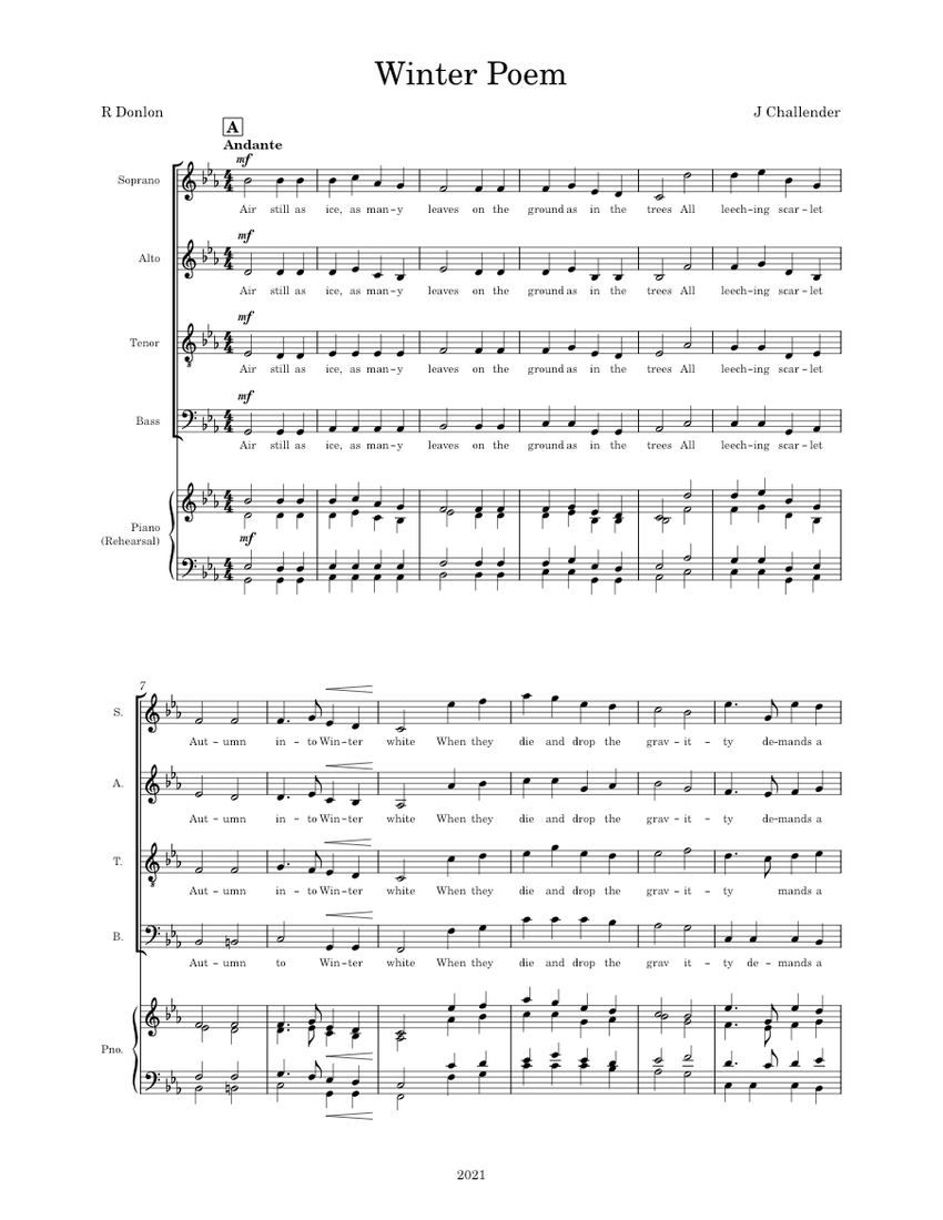 Winter Poem Sheet music for Piano, Soprano, Alto, Tenor & more ...