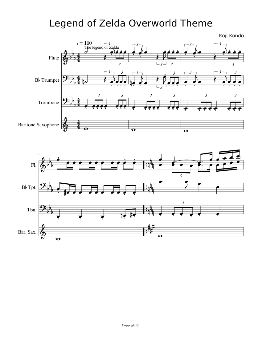 Legend of Zelda Icon concert Sheet music for Trombone, Flute, Saxophone ...