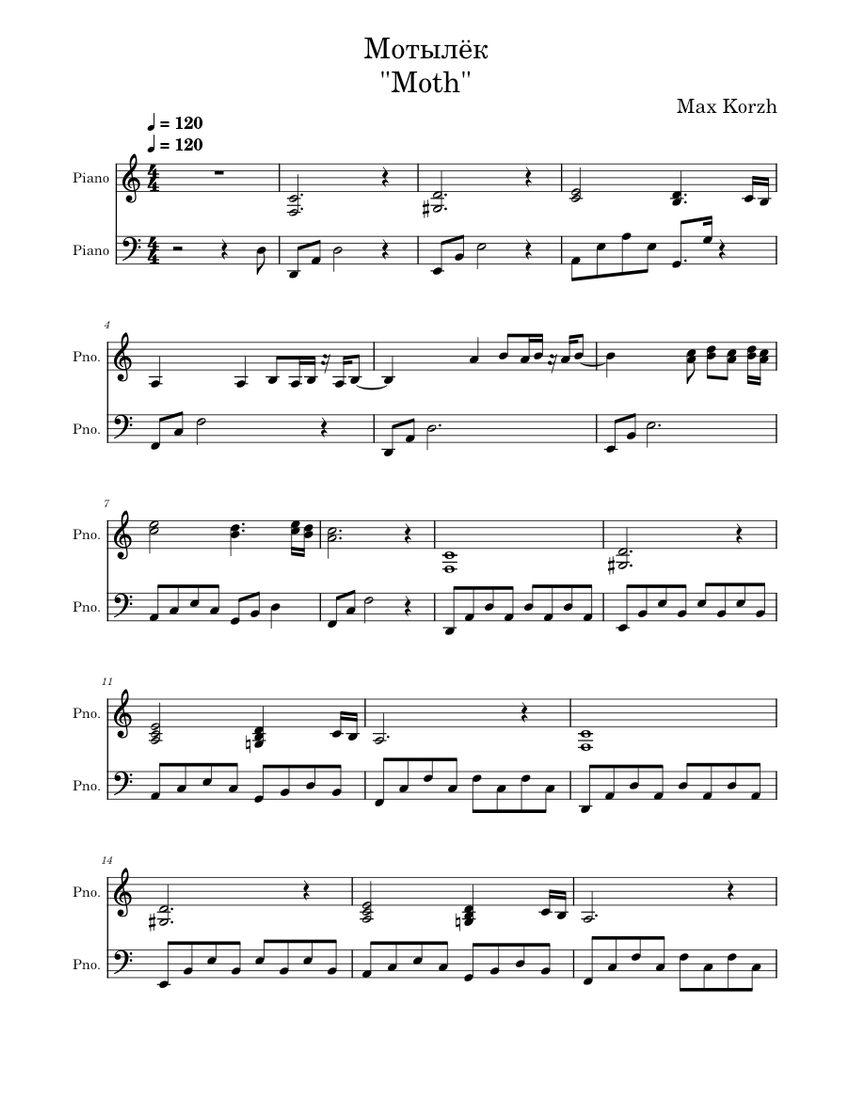 Мотылёк "Moth" Sheet Music for Piano (Solo) | MuseScore.com