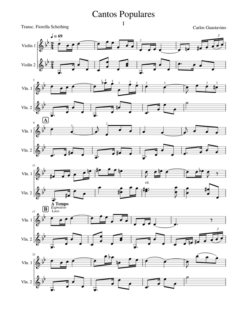 Cantos Populares I Sheet music for Violin (String Duet) | Musescore.com