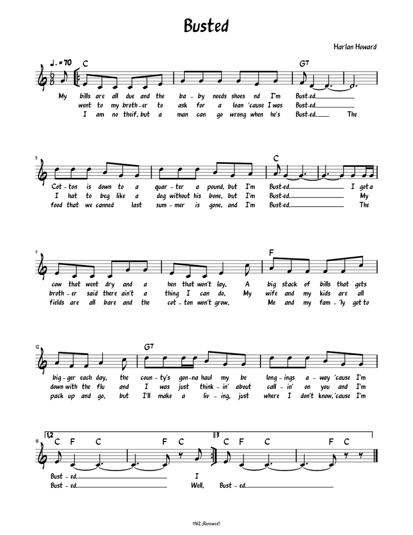 Busted (Lead sheet with lyrics ) Sheet music for Piano (Solo ...