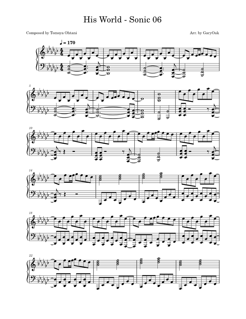 Sonic '06 - His World (piano) Sheet Music for Piano (Solo) | MuseScore.com