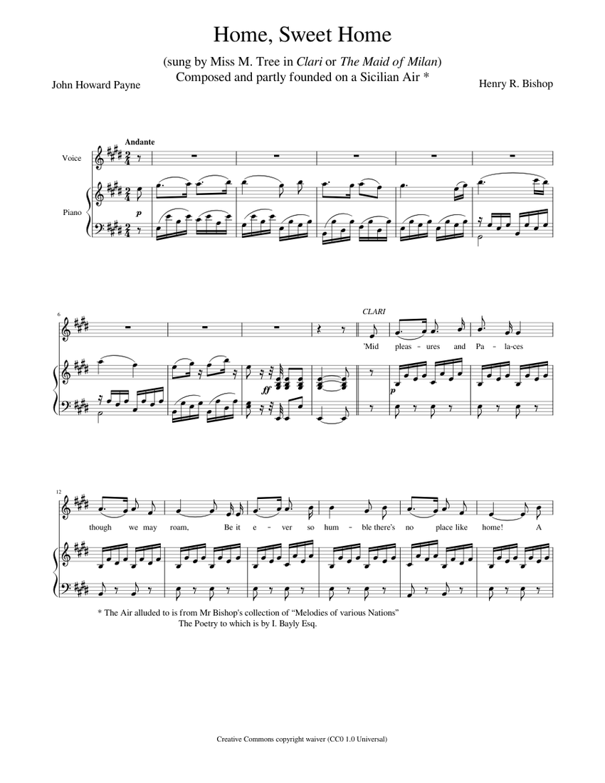 Bishop Henry - Home Sweet Home Sheet Music for Piano, Vocals (Piano ...