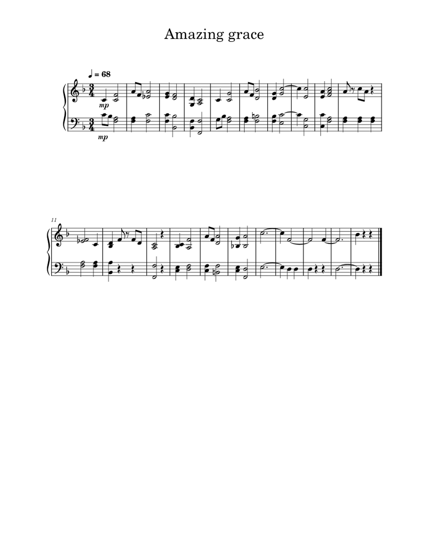 Amazing Grace – John Newton Amazing grace Sheet music for Piano (String ...