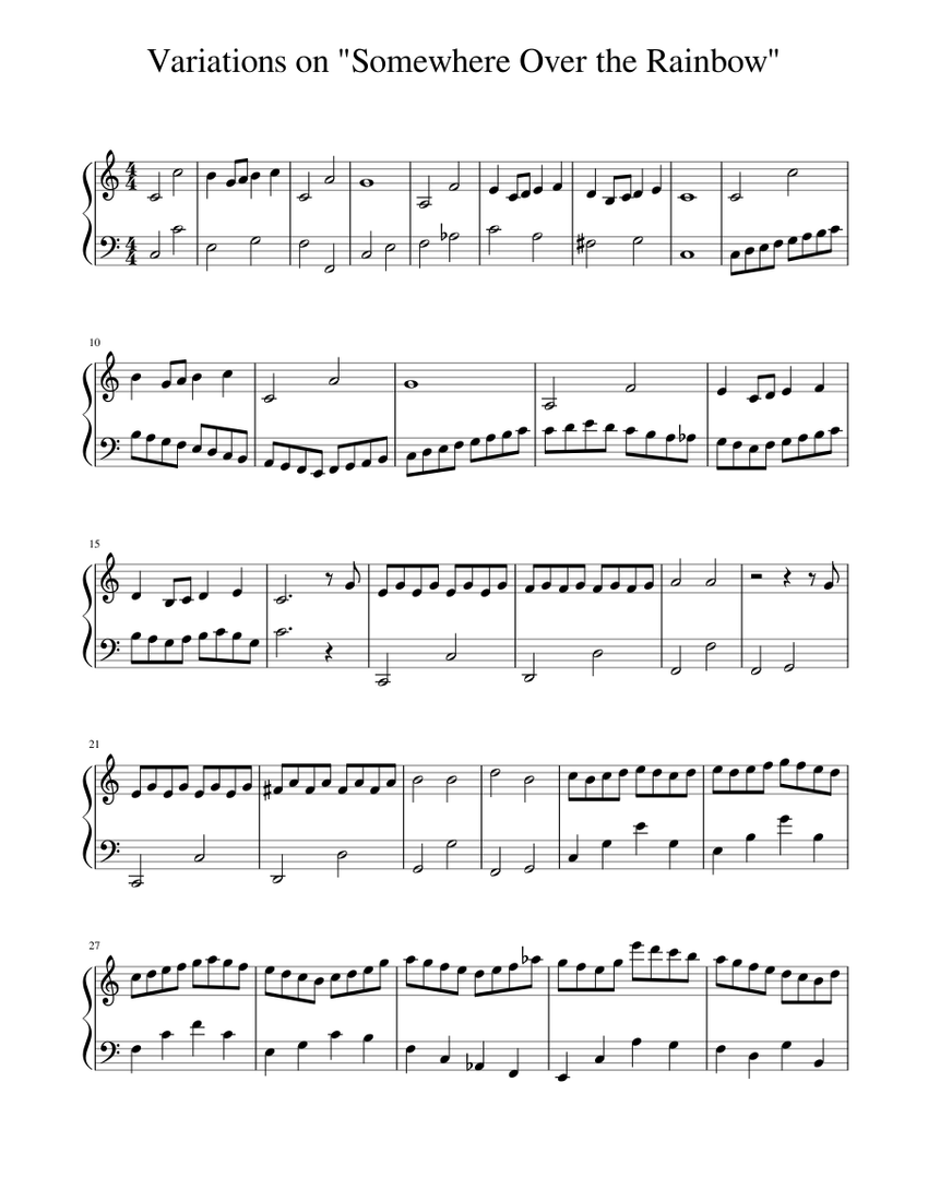 Variations on "Somewhere Over the Rainbow" Sheet music for Piano (Solo ...