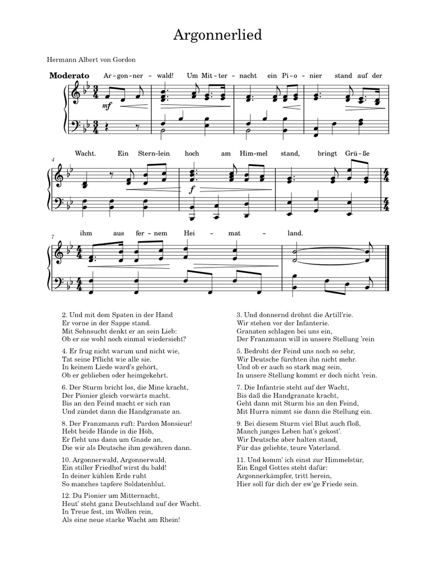 Argonnerwaldlied – Hermann Albert Gordon (Pionierlied) Sheet music for ...