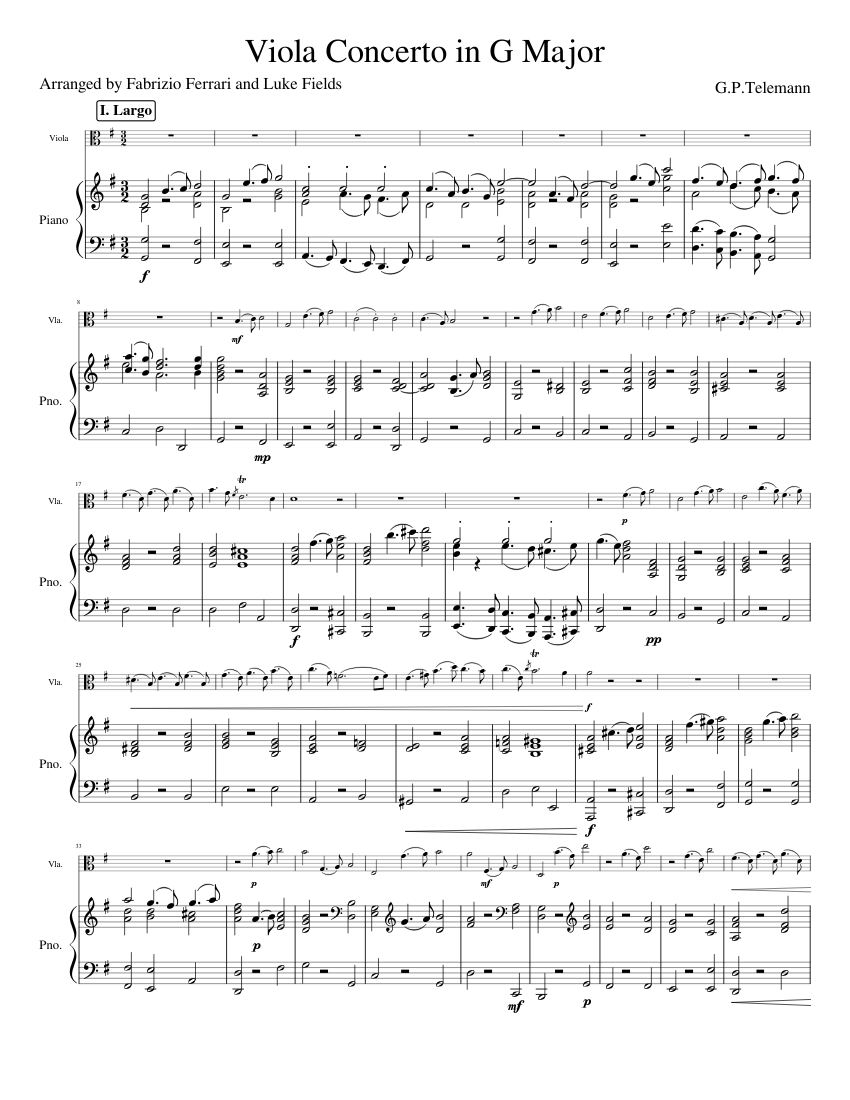 Concerto in G Major for Viola and String Orchestra – G P Telemann Sheet ...