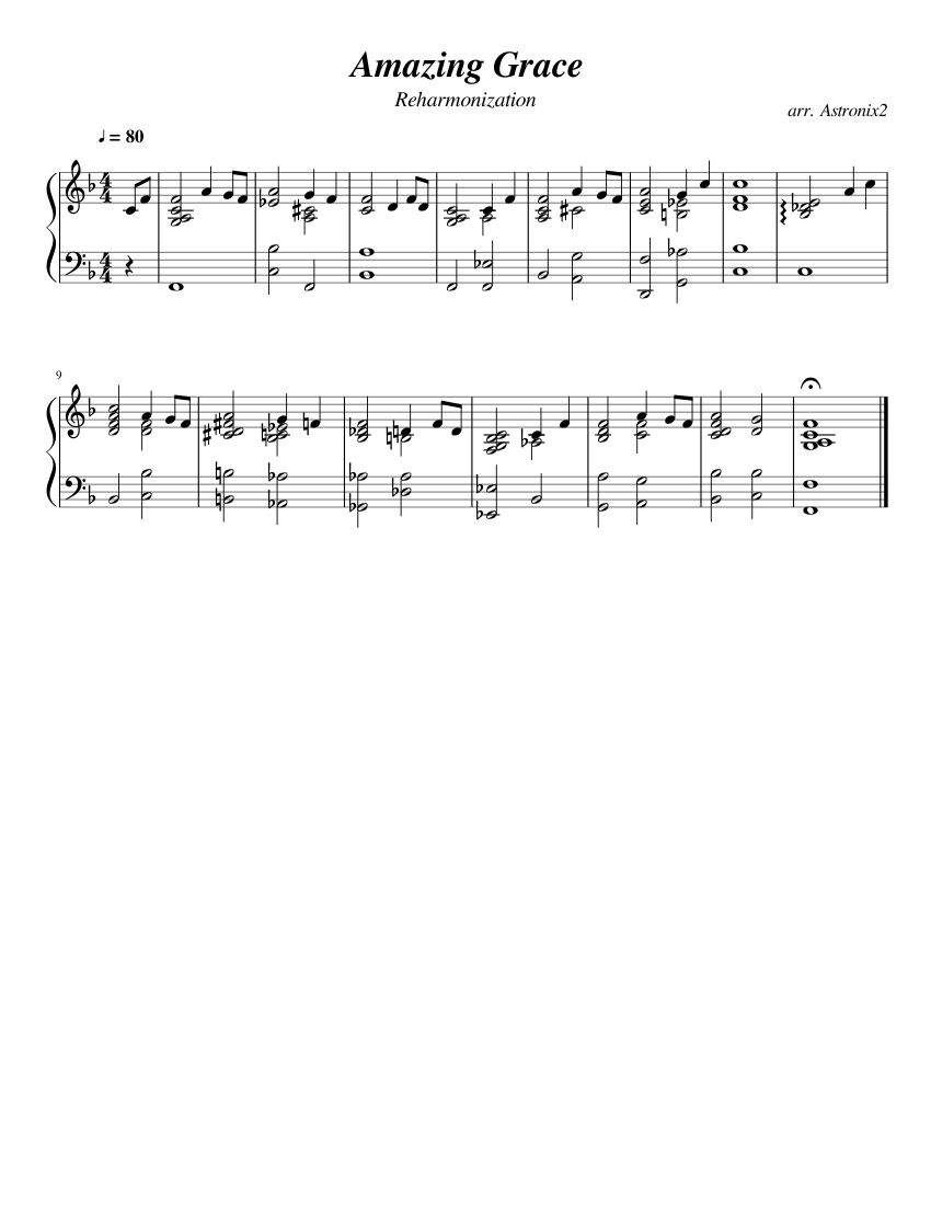 Amazing Grace (Reharmonization) Sheet Music for Piano (Solo) Easy ...