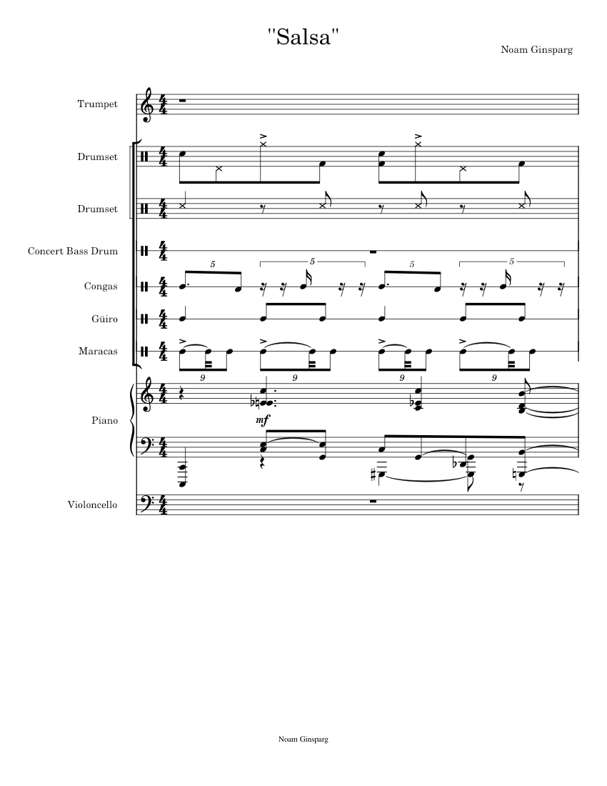 'Salsa' Sheet Music for Piano, Cello, Drum group, Bass drum & more ...