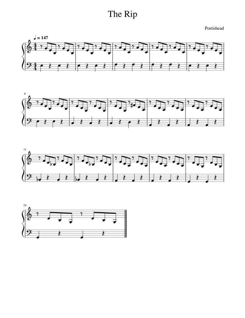The rip – Portishead Main Riff Sheet music for Piano (Solo) Easy ...