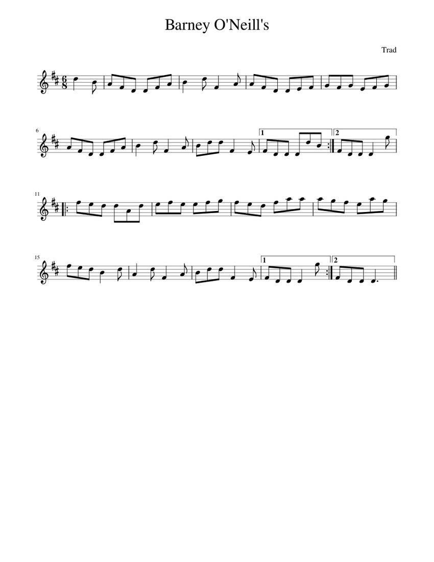 Traditional music - Barney O'Neill's Sheet music for Piano (Solo ...