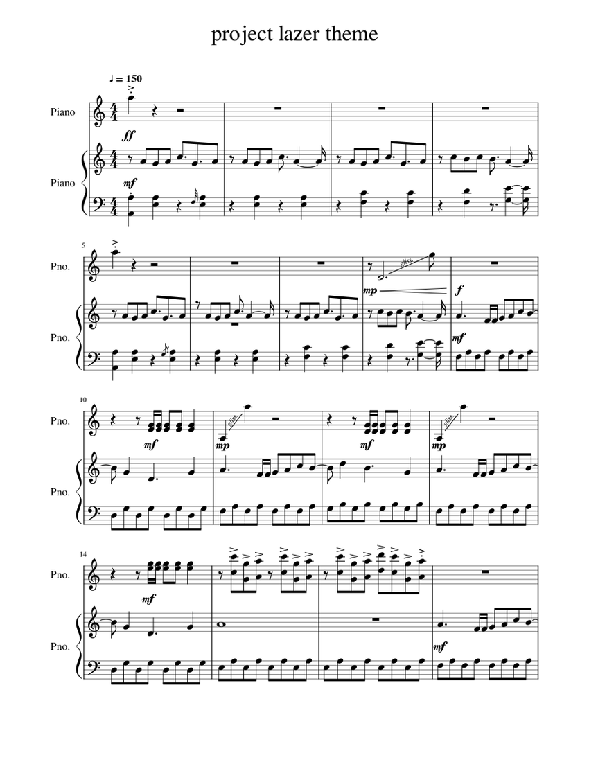 project lazer theme (ingame) Sheet music for Piano (Piano Duo ...