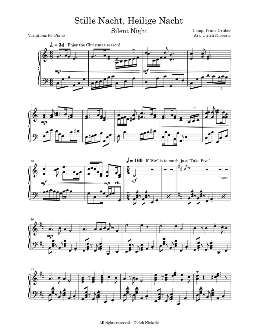 Stille Nacht - Silent Night - Piano Variations Sheet music for Piano ...