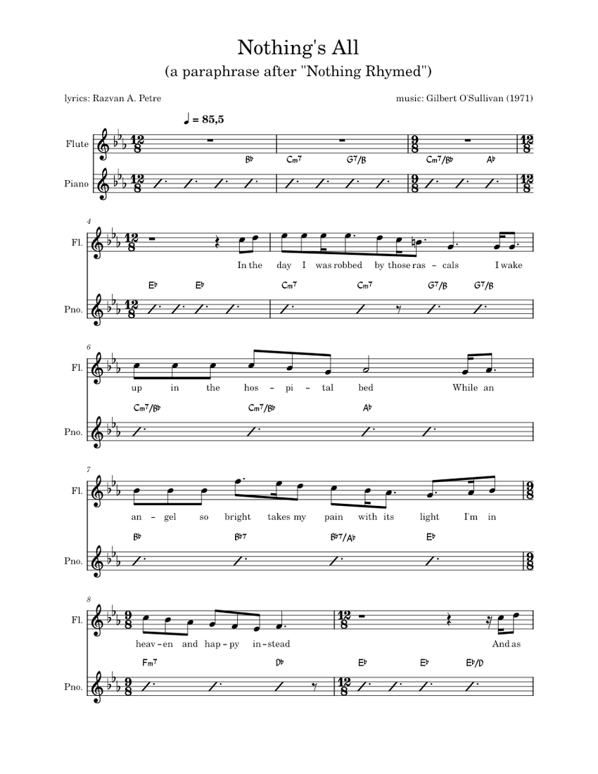 Nothing rhymed – Gilbert O'Sullivan Sheet Music with Chords for Piano ...