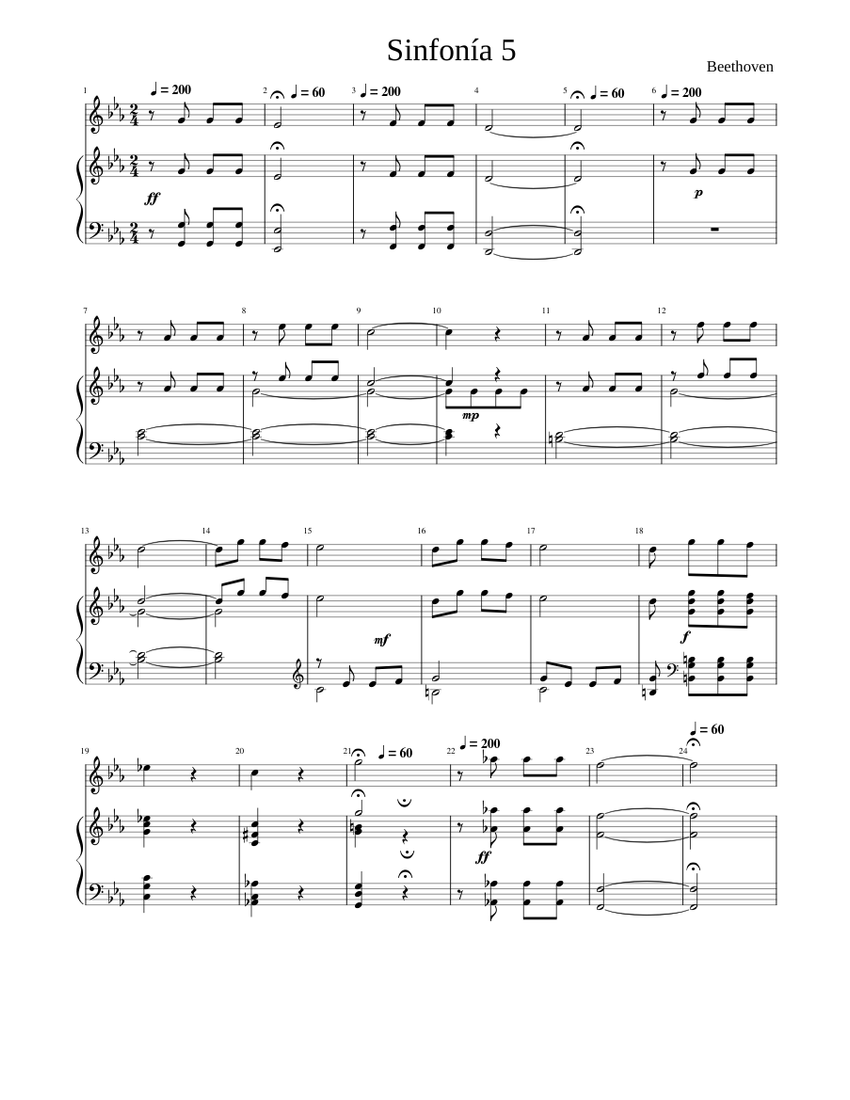Sinfonia n 5 – Ludwig van Beethoven Sinfonía 5 - Beethoven Sheet Music for Piano, Violin (Solo ...