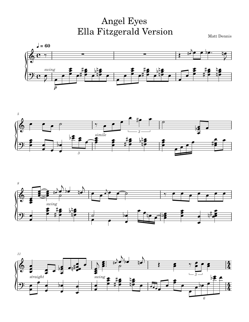 Angel Eyes – Ella Fitzgerald Sheet Music | MuseScore.com