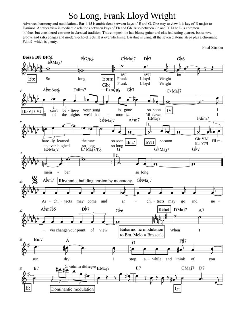 So long frank lloyd wright – Simon & Garfunkel Sheet music for Flute ...