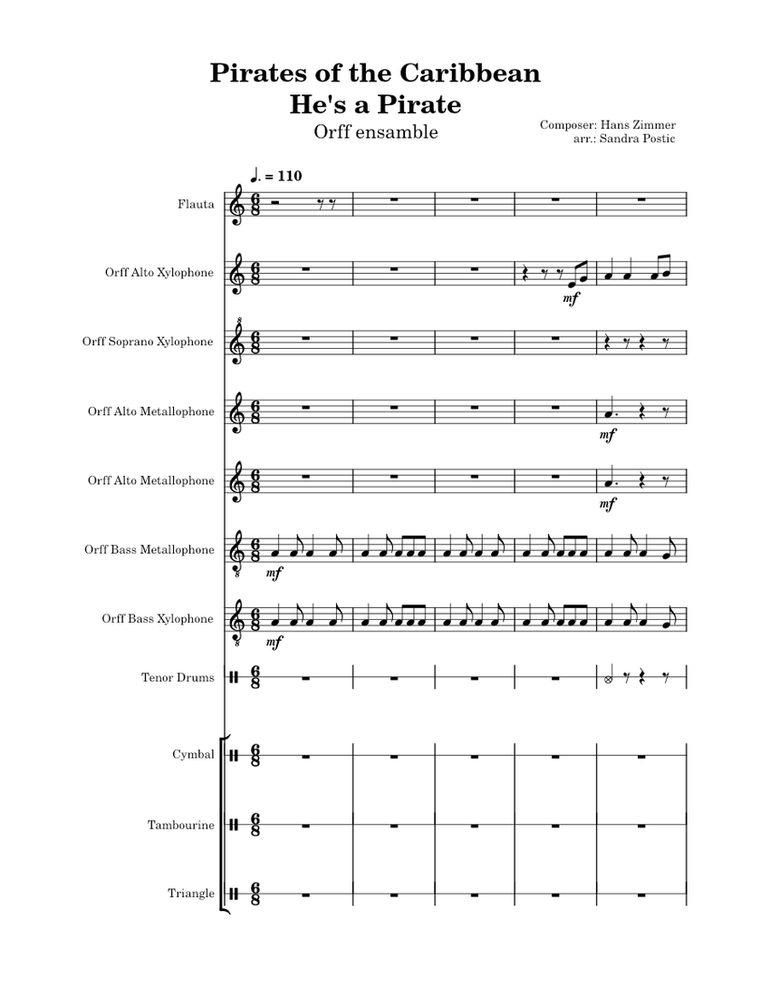 Pirates of the Caribbean – Hans Zimmer Sheet music for Tambourine ...