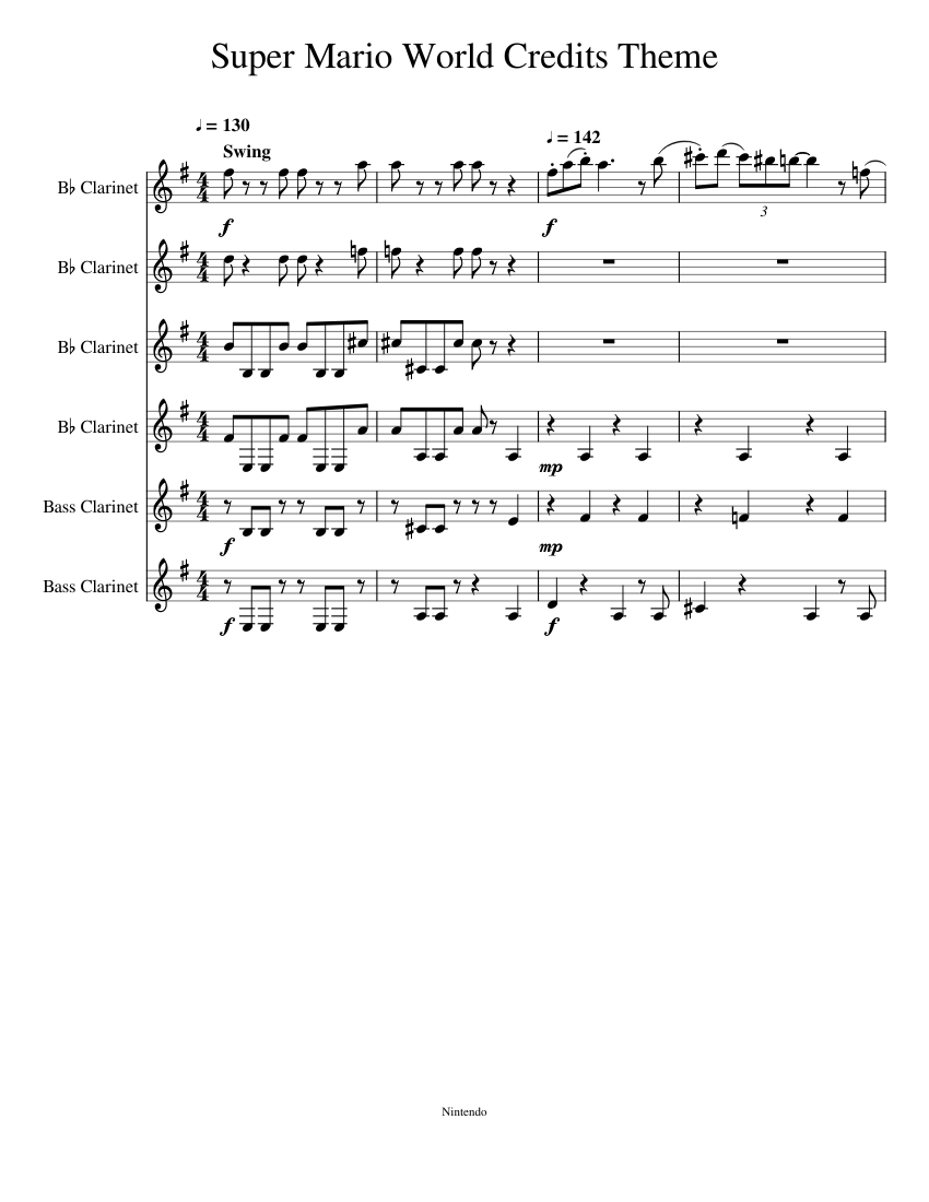 Super Mario World Credits Theme Clarinet Sextet Sheet Music for ...