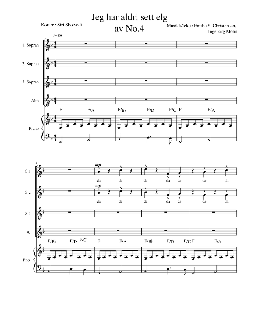 Jeg har aldri sett elg (F) Sheet music for Piano, Soprano, Alto (Piano Sextet) | Musescore.com