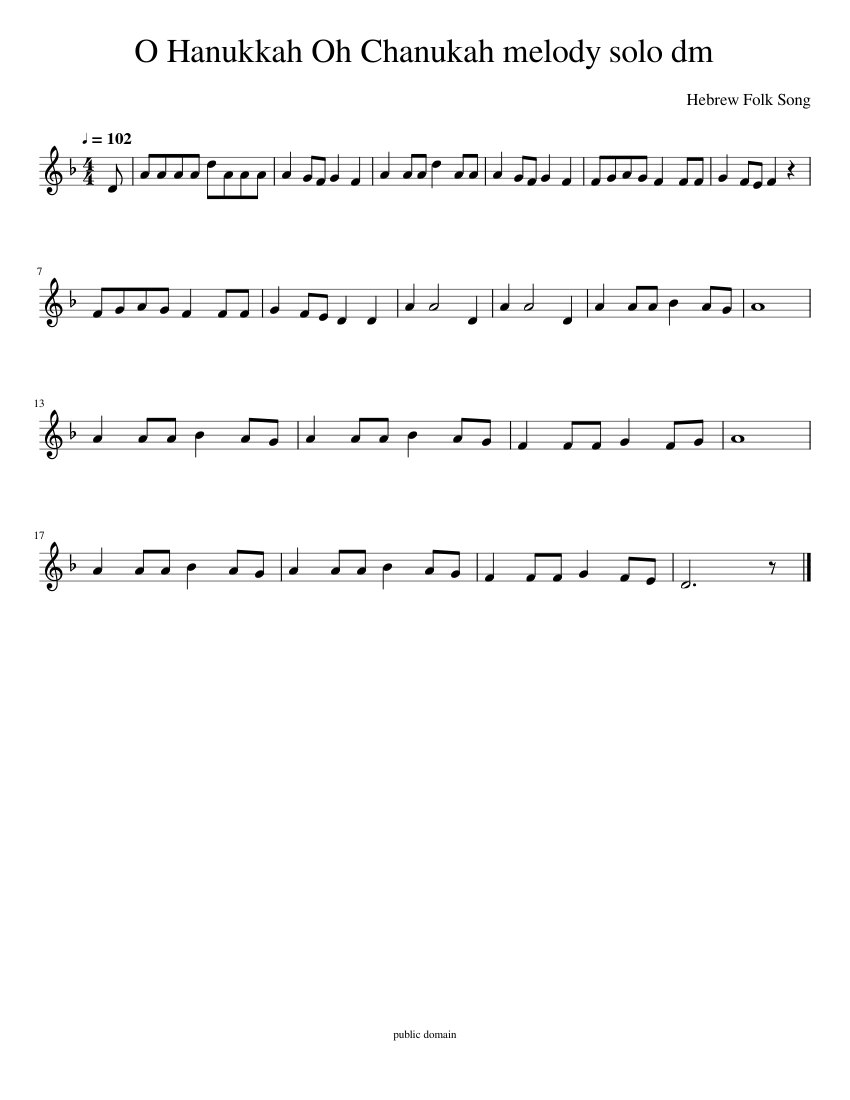 O Hanukkah Oh Chanukah melody solo Sheet Music for Piano (Solo) Easy ...