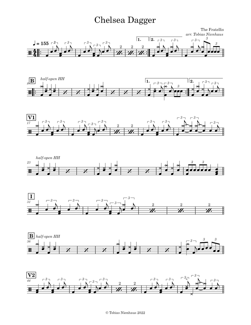 Chelsea dagger – The Fratellis (Drums) Sheet music for Drum group (Solo ...